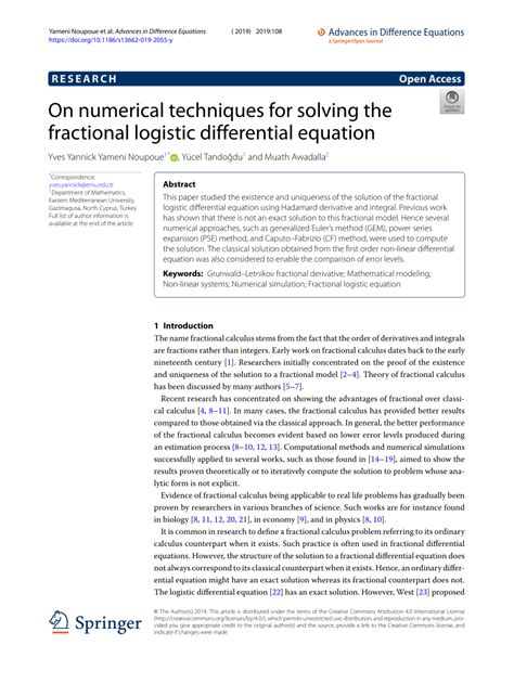 Pdf On Numerical Techniques For Solving The Fractional Logistic Differential Equation
