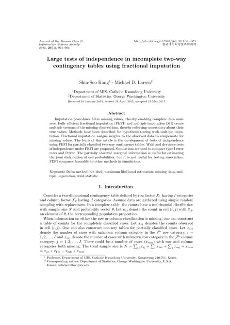 Pdf Large Tests Of Independence In Incomplete Two Way Contingency Tables Using Fractional