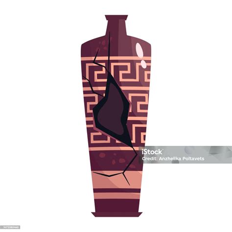 그리스 깨진 꽃병 고대 항아리 격리 그리스 상징이 있는 세라믹 깨진 꽃병 만화 벡터 삽화입니다 도자기 항아리 도기 골동품 디자인 고대의에 대한 스톡 벡터 아트 및 기타