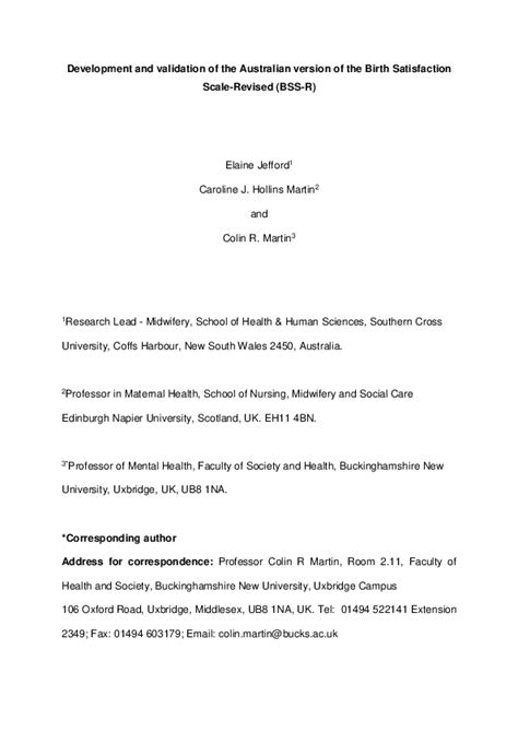 Pdf Development And Validation Of The Australian Version Of The Birth Satisfaction Scale