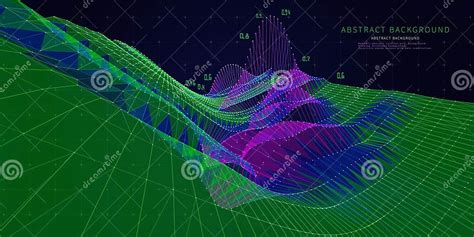 Abstract Background With Color Grid And Data On Dark Technology Futuristic Polygonaly Concept