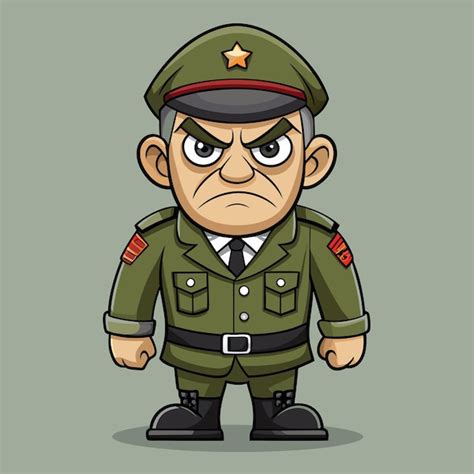 Grumpy Military Army Soldier Cartoon Vector Illustration Premium Ai