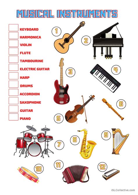 MUSICAL INSTRUMENTS English ESL Worksheets Pdf Doc