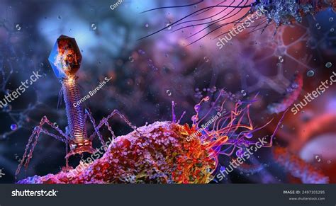 Bacteriophage Attacking Bacterial Cell Viral Structure Stock Illustration 2497101295 Shutterstock