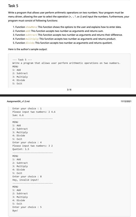 Solved Task 5 Write A Program That Allows User Perform