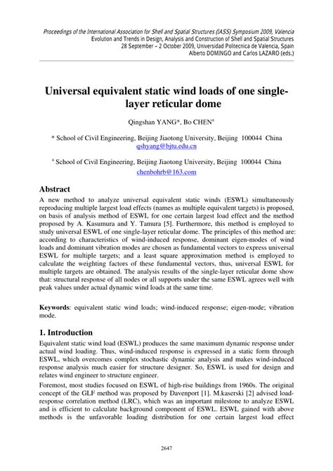 Pdf Universal Equivalent Static Wind Loads Of One Single Layer