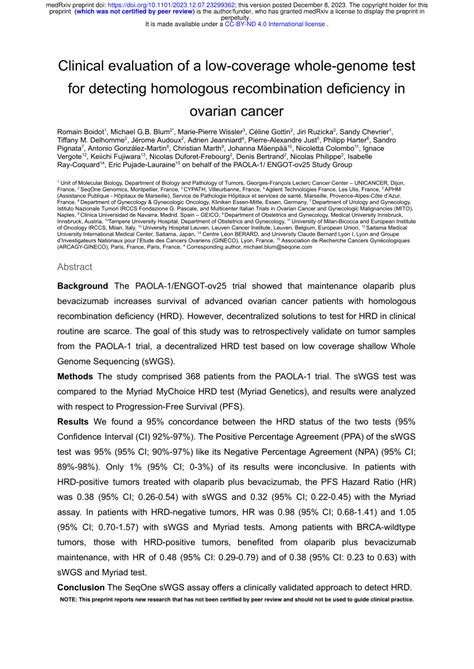 Pdf Clinical Evaluation Of A Low Coverage Whole Genome Test For Detecting Homologous