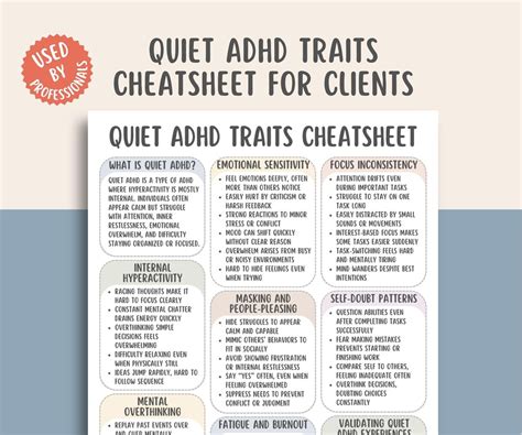 Quiet Adhd Traits Cheatsheet Inattentive Adhd Internal Hyperactivity