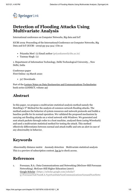 Pdf Detection Of Flooding Attacks Using Multivariate Analysis