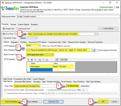 How To Translate Text Using The Google Translate API In ODBC JSON