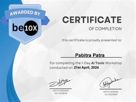 Certificate Of Completion Be10x Ai Workshop Pdf