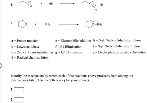 Solved Hbr 0 Br Bh A Proton Transfer E Electrophilic Addition H