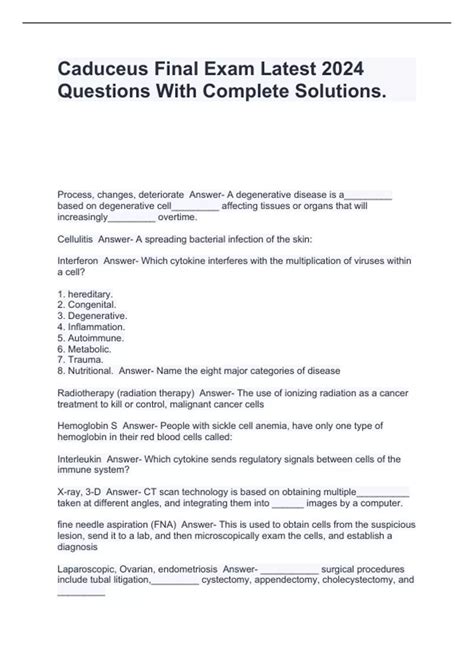 Caduceus Final Exam Latest 2024 Questions With Complete Solutions