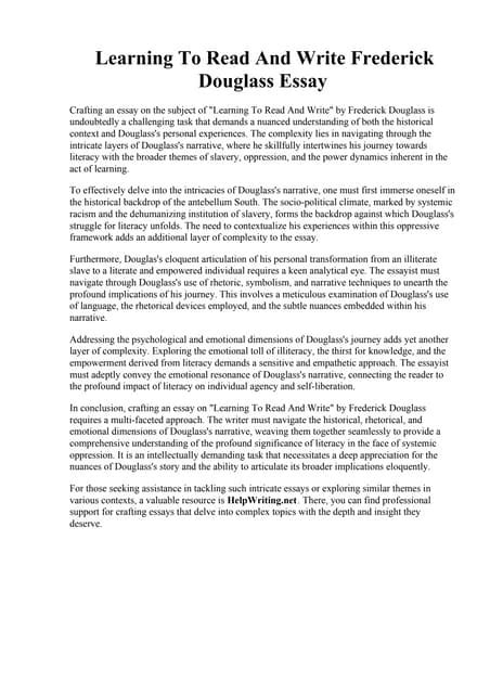 Learning To Read And Write Frederick Douglass Essaypdf