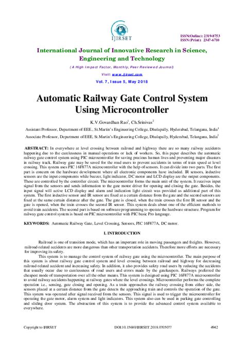 pdf automatic railway gate control system using microcontroller