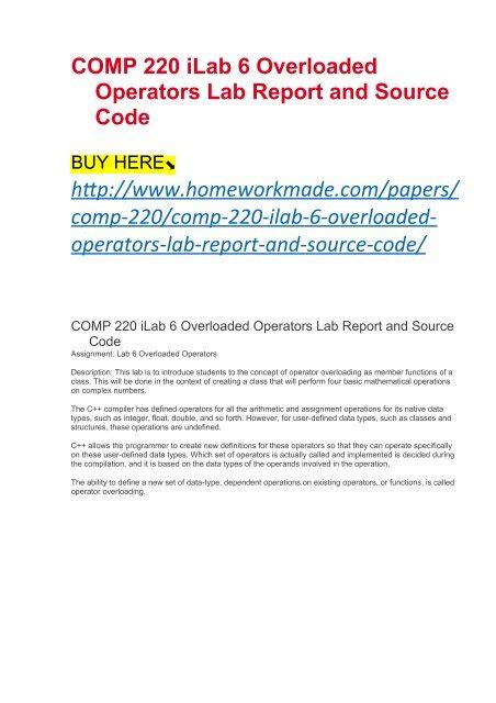 Comp 220 Ilab 6 Overloaded Operators Lab Report And Source Code