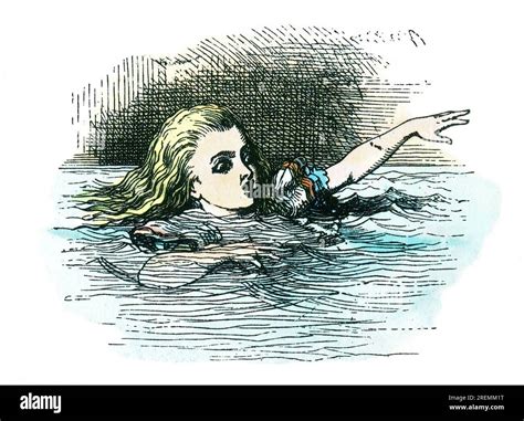 Alice In The Pool Of Tears Alice In Wonderland Colored Tenniel Illustration Stock Photo Alamy