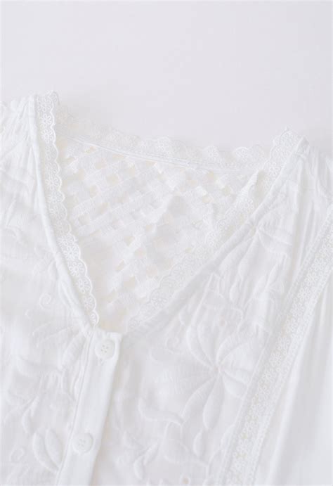 Floral Embroidery Inserted Flutter Sleeve Midi Dress Retro Indie And