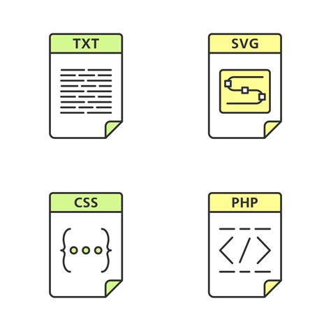 Files Format Color Icons Set Text Image Web Page File Txt Svg Css