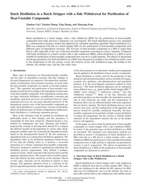 PDF Batch Distillation In A Batch Stripper With A Side Withdrawal For Purification Of Heat