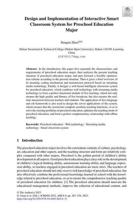 Pdf Design And Implementation Of Interactive Smart Classroom System For Preschool Education Major