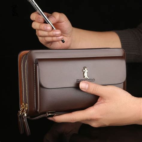 Genuine Leather Mens Zipper Bag Wallet Clutch Business Clutch Mens