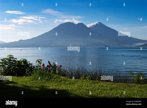 View Of Volcán San Pedro Volcán Tolimán And Volcán Atitlán On Lake