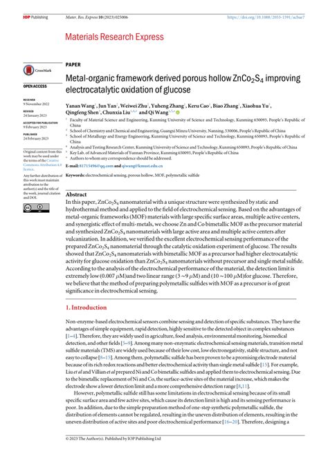 Pdf Metal Organic Framework Derived Porous Hollow Znco 2 S 4