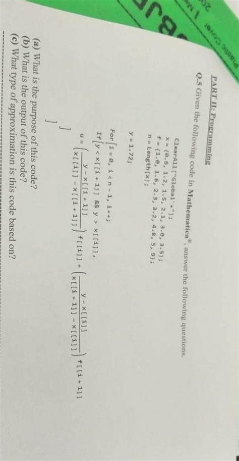 Q5 Given The Following Code In Mathematica Answer
