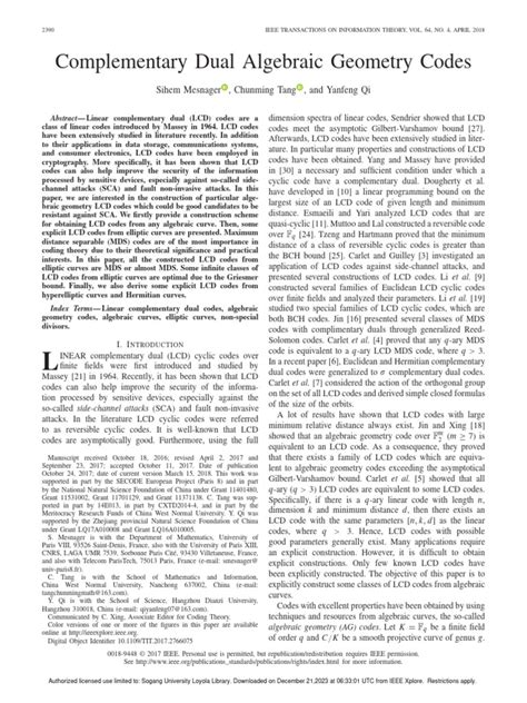 Complementary Dual Algebraic Geometry Pdf Field Mathematics