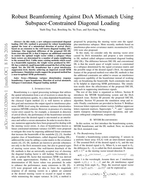 pdf robust beamforming against doa mismatch using subspace constrained diagonal loading