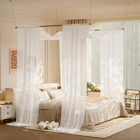 Linentalks Sheer Canopy Bed Curtains For King Queen Full