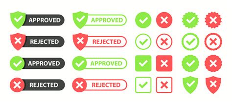 승인 및 거부 된 집합입니다 승인 또는 인증 아이콘 확인 표시가 있는 녹색 승인 서명 벡터입니다 벡터 일러스트입니다 지지함에 대한 스톡 벡터 아트 및 기타 이미지 Istock