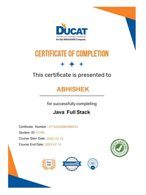 Abhishek On Linkedin I Am Proud To Present My Java Full Stack Course Certificate Which I