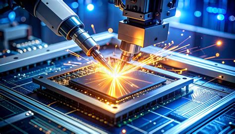 Robotic Process For Manufacturing Chip And Processor Components Stock Image Image Of