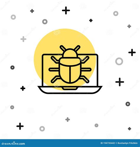 Black Line System Bug On Monitor Icon Isolated On White Background Code Bug Concept Bug In The