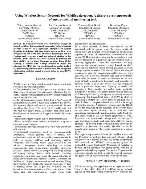 Pdf Using Wireless Sensor Network For Wildfire Detection A Discrete Event Approach Of