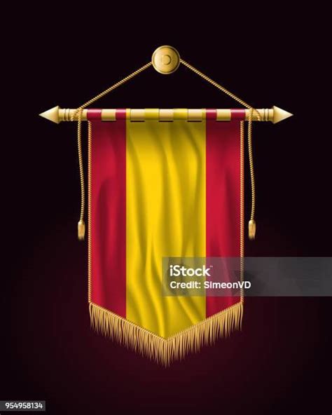 팔의 외 투 없이 스페인의 국기 축제 수직 배너입니다 금 술 언저리와 벽 걸이 0명에 대한 스톡 벡터 아트 및 기타 이미지