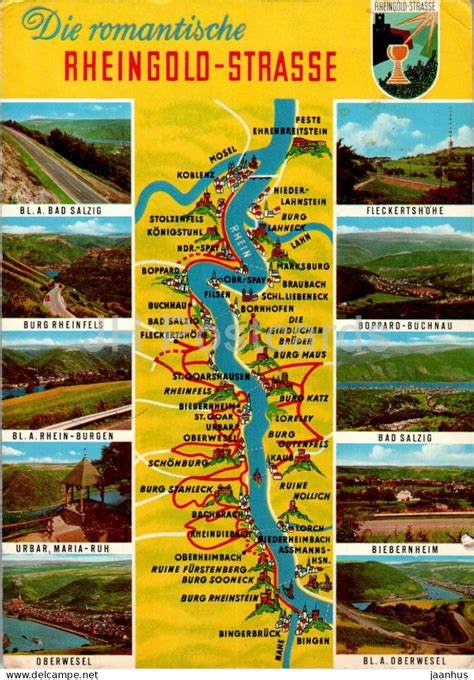Die Romantische Rheingold Strasse Map Multiview 1972 Germany Jh Postcards