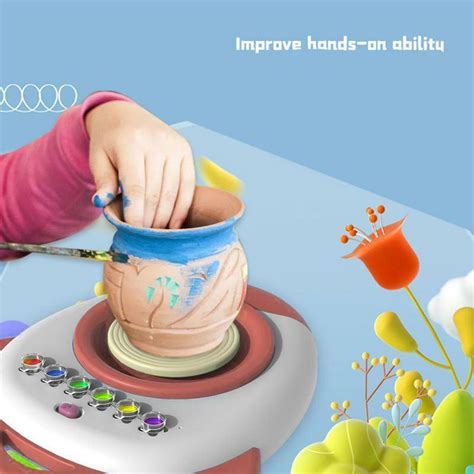 미니 도자기 휠 머신 로켓 도자기 스튜디오 공기 건조 조각 클레이 키트 완전한 도자기 휠 및 페인팅 키트 교육용 예술 및 공예 Diy 장난감