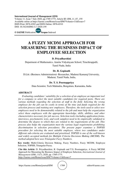 Pdf A Fuzzy Mcdm Approach For Measuring The Business Impact Of Employee Selection