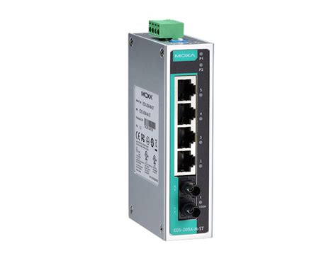 Moxa EDS A M ST T Unmanaged Switch With Base T X Ports And BaseFX Multi Mode