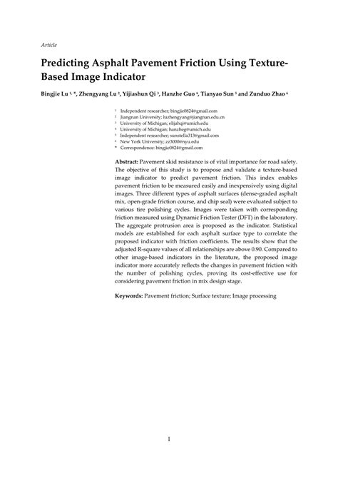 Pdf Predicting Asphalt Pavement Friction Using Texture Based Image Indicator