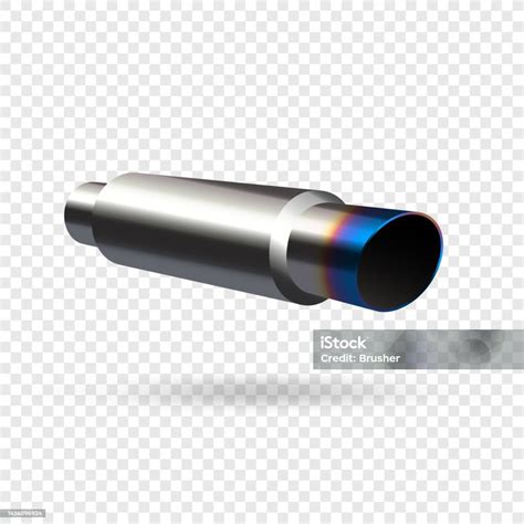 벡터 일러스트 레이 션 자동차 배기 파이프 머플러 스티어링 휠 현실적인 3d 아이콘 배기관에 대한 스톡 벡터 아트 및 기타