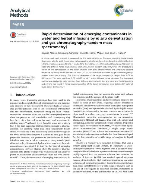 Pdf Rapid Determination Of Emerging Contaminants In Water And Herbal Infusions By In Situ