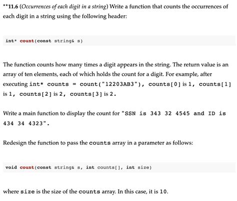 Solved 11 6 Occurrences Of Each Digit In A String Write
