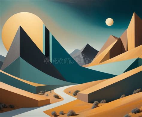 Abstract Geometric Landscape With Suns And Pyramids Stock Image Image Of Futuristic Fantasy