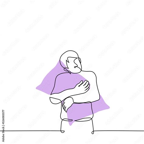 Man Stands Hugging A Pillow One Line Drawing Vector Concept Sleepy