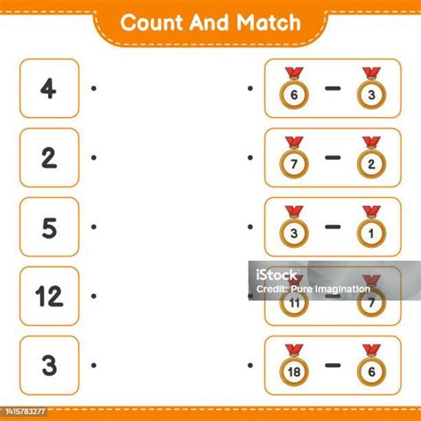 카운트와 매치 트로피의 수를 계산하고 올바른 숫자와 일치 교육 어린이 게임 인쇄 가능한 워크 시트 벡터 일러스트 레이 션 0명에 대한 스톡 벡터 아트 및 기타 이미지