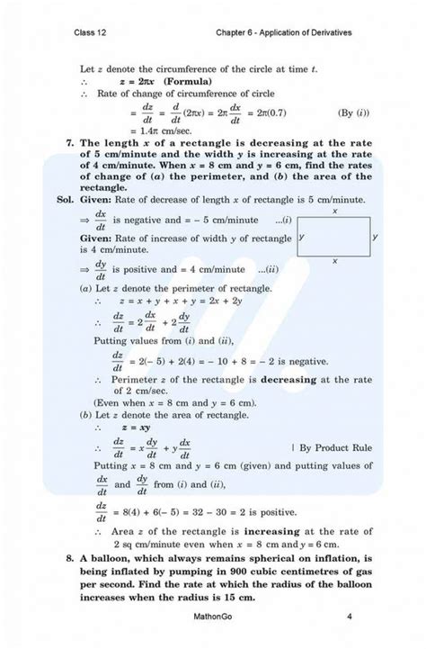 Ncert Solutions For Class 12 Maths Chapter 6 Application Of Derivatives Pdf Download